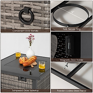 COSTWAY 32" Outdoor Fire Table, 50,000 BTU Propane Fire Pit Table w/Lid & Lava Rocks Rain Cover, Rattan Style Metal Patio Fireplace, Gas Firepit Table for Outside Yard Balcony, Grey