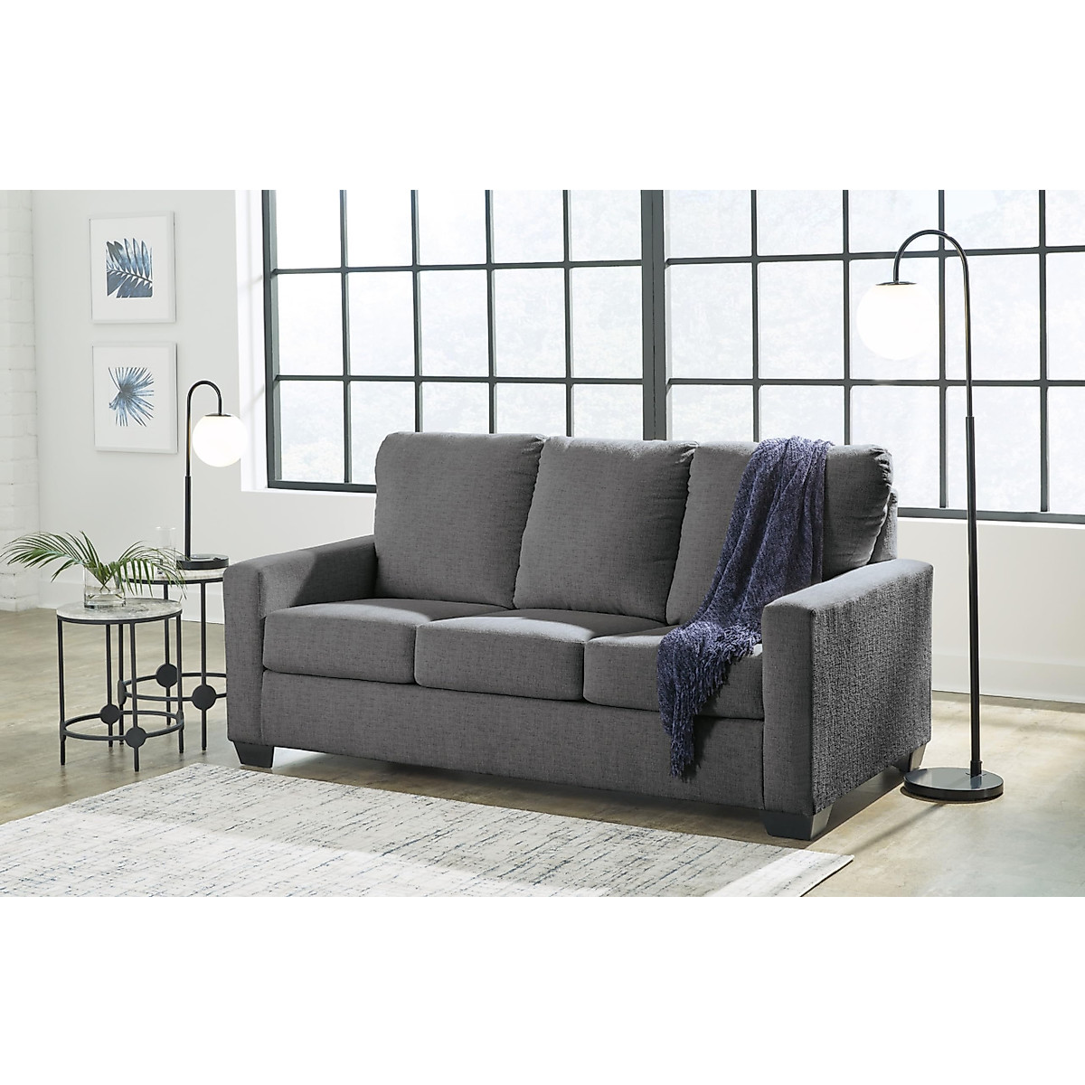 Signature Design by Ashley Rannis Casual 2-in-1 Sofa Sleeper with Folding Gel Memory Foam Mattress, Full, Gray