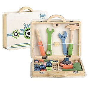 43 Pcs Wooden Tool Box Building Tools Sets Pretend Play Toys for Toddlers Construction Toy Role Play Set for 3 4 5 Year Olds Boys Girls