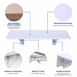 Zytty Folding Wall Desk, Wall Desk Fold Down Wall Mounted Desk for Small Space, Floating Desk (White, Medium)