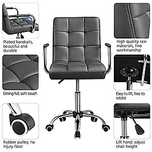 Yaheetech PU Leather Office Chair Mid-Back Task Ergonmic Chair with Swivel Wheels Height Adjustable, Grey