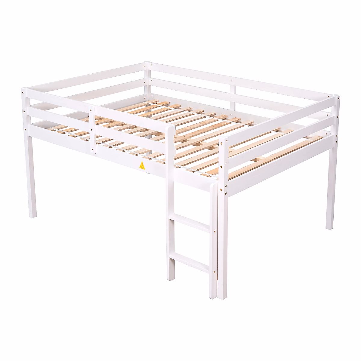 HZHOME Full Loft Bed for Kids,Solid Wood Low Loft Bed with Guardrails and Ladder,Full Size Junior Loft Bed with Underneath Space for Boys or Girls,No Box Spring Needed, White