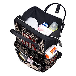Vintage American Hot Rockabilly Diaper Tote Bags Mummy Backpack Large Capacity Nappy Bag Nursing Traveling Bag for Baby Care