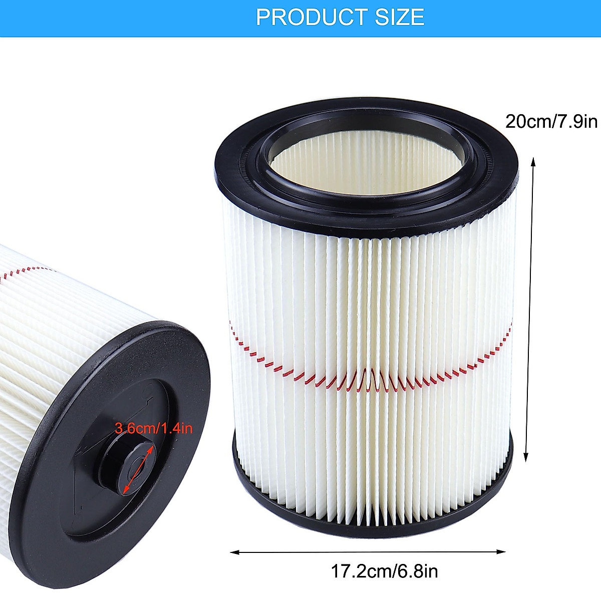 MOCW 2 Pack Red-Stripe Cartridge Filters 17816 9-17816 Compatible with Craftsman Shop Vac Wet/Dry Vacuum Cleaner 5 6 8 12 16 and Large Gallon