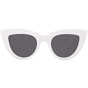 SOJOS Retro Small Vintage Cat Eye Sunglasses for Women Cute Fashion UV400 Sunnies SJ2939, White/Grey