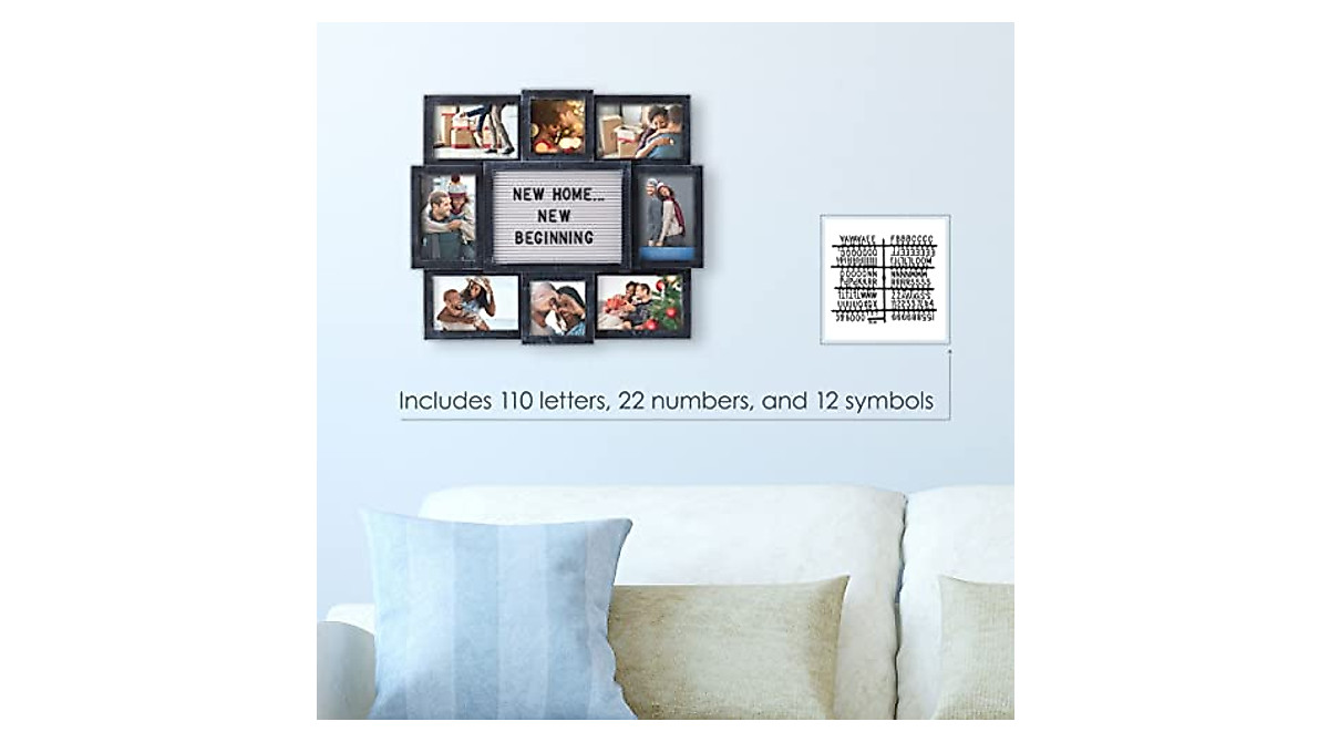 Melannco Customizable Letterboard Photo Collage 8 Openings 19x17"