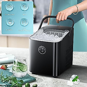 ZAFRO Ice Maker Countertop Ice Machine, 2 Sizes S/L 8 Bullet Ice Ready in 9 Mins, 26.5lbs/24H, Portable Small Ice Maker with Self-Cleaning,Scoop,Basket and Handle,Black for Home/RV/Office/Bar