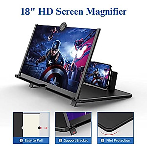 18Inch Screen Magnifier for Cell Phone -3D HD Magnifying Projector Screen Enlarger for Movies, Videos and Gaming – Foldable Phone Stand with Screen Amplifier–Compatible with All Smartphones (Black)