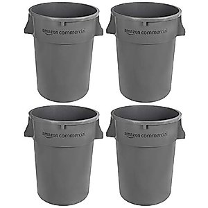 AmazonCommercial 44 Gallon Heavy Duty Round Trash/Garbage Can, Grey, 4-pck