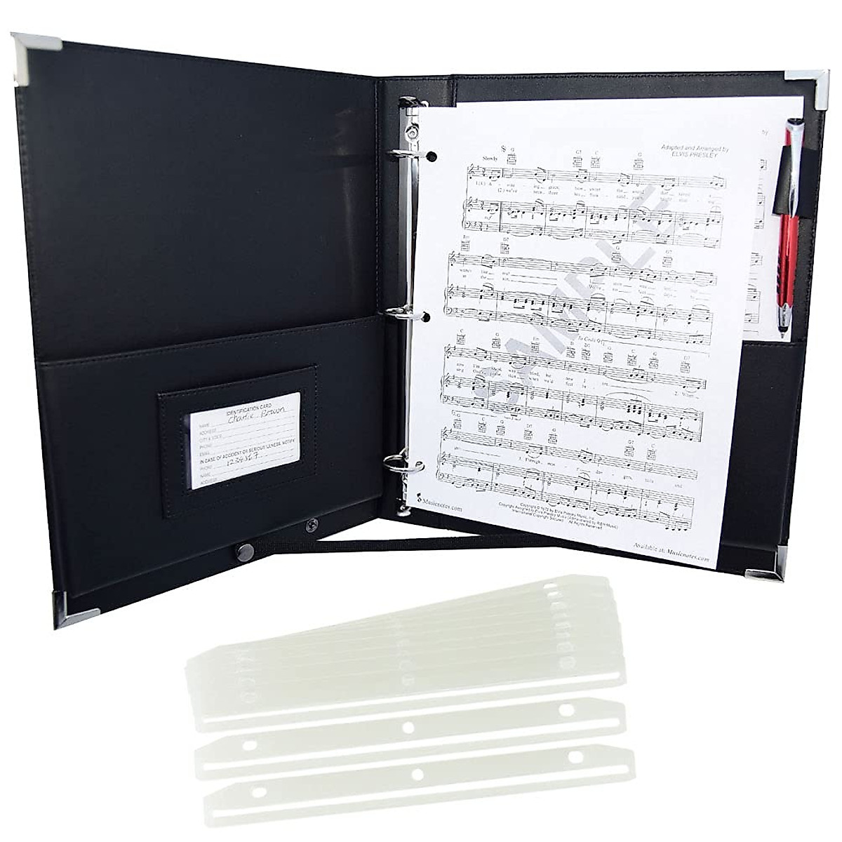MSP Professional 3 Rings Portfolio Organizer, Music Choral Folder with, Handle, Detachable Strap and Bonus item: Plastic Strip Magazine Holders- Black (MSP-210S - 9.5" x 12.5")