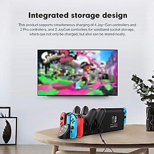 ECHZOVE Controller Charger for Nintendo Switch, Charger for 4 Switch Joy-Con Controllers, 2 Switch Pro controllers, 2 Joy-con Wrist Straps with USB 2.0 Ports(Not for PowerA Pro Controllers)