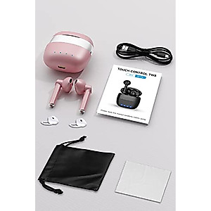 Wireless Earbuds,ENC Noise Cancelling Deep Bass in-Ear Stereo Ear Buds,IPX6 Waterproof Bluetooth 5.1 Headphones with Mic, USB-C Charging Case, Touch Control Earphones for iPhone & Android Pink