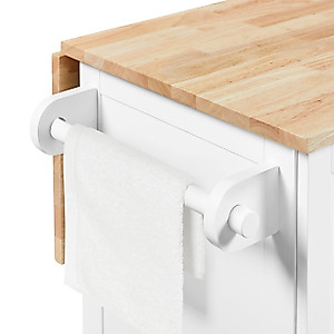 Topeakmart Kitchen Cart with Drop-Leaf Rubberwood Top, Rolling Kitchen Island with 2 Side Pull-Outs & 2 Drawers & Spice Rack, Kitchen Storage Cabinet on Wheels for Dinning Room, 52 Inch Width, White