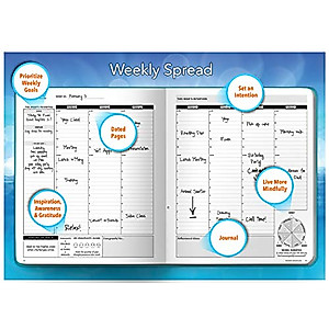 InnerGuide Undated Yearly Wellness Planner - Daily Weekly & Monthly Organizer & Appointment Book - Goal Setting - Journal - Faux Leather Cover - “8” x 9” - Turquoise