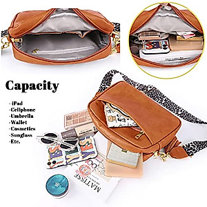 Aovtero Crossbody Bag for Women Vegan Leather Shoulder Purse with Leopard Adjustable Strap Midsize Zipped Handbag (Brown)