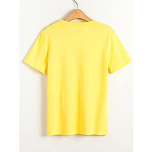 SOLY HUX Women's Letter Print Graphic Tees Short Sleeve Tops Casual Summer T Shirt Yellow L