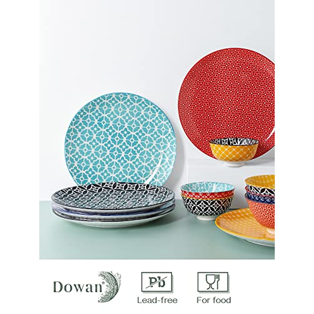 DOWAN 10" Colorful Dinner Plates - Set of 6, Large Ceramic Plates for Salad, Pasta, Pancakes, Steak - Serving Plates for Party, Wedding, Easter, Restaurant, Picnic - Dishwasher & Microwave Safe