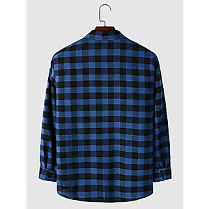 OYOANGLE Men's Plaid Long Sleeve Button Down Collared Flannel Shirt Tops Blue XXL