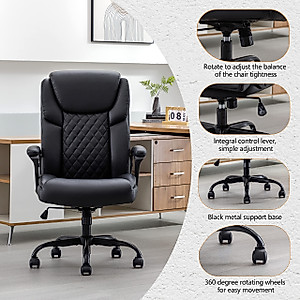 DYHOME Office Chair High Back Black Leather Executive Ergonomic Lumbar Support, Big and Tall Comfortable Home Office Computer Desk Chair Metal Base Modern Managerial Chair