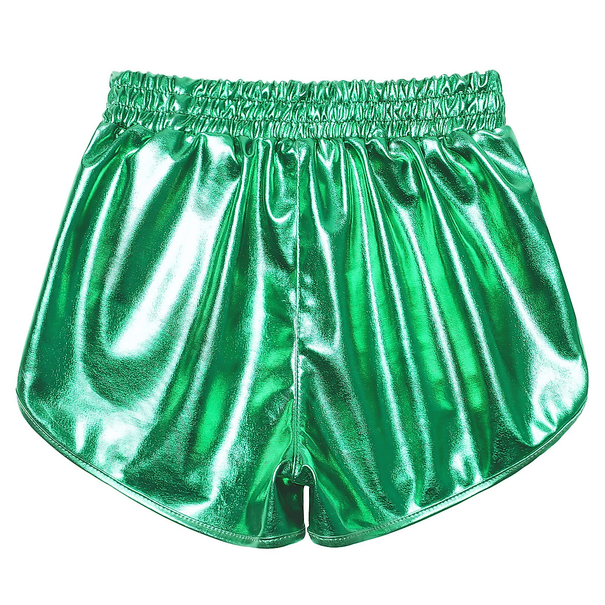 Metallic Shorts for Big Girls Gymnastics Dance Shorts Shiny Green Hot Pants 14 15
