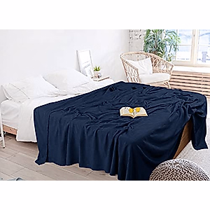 Utopia Bedding 100% Cotton Blanket (Throw Size - 60x50 Inches) 350GSM Lightweight Thermal Blanket, Soft Breathable Blanket for All Seasons (Navy)