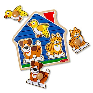 Melissa & Doug Pets Jumbo Peg Wooden Puzzle; Animal Puzzles, Peg Puzzles for Toddlers Ages 1+