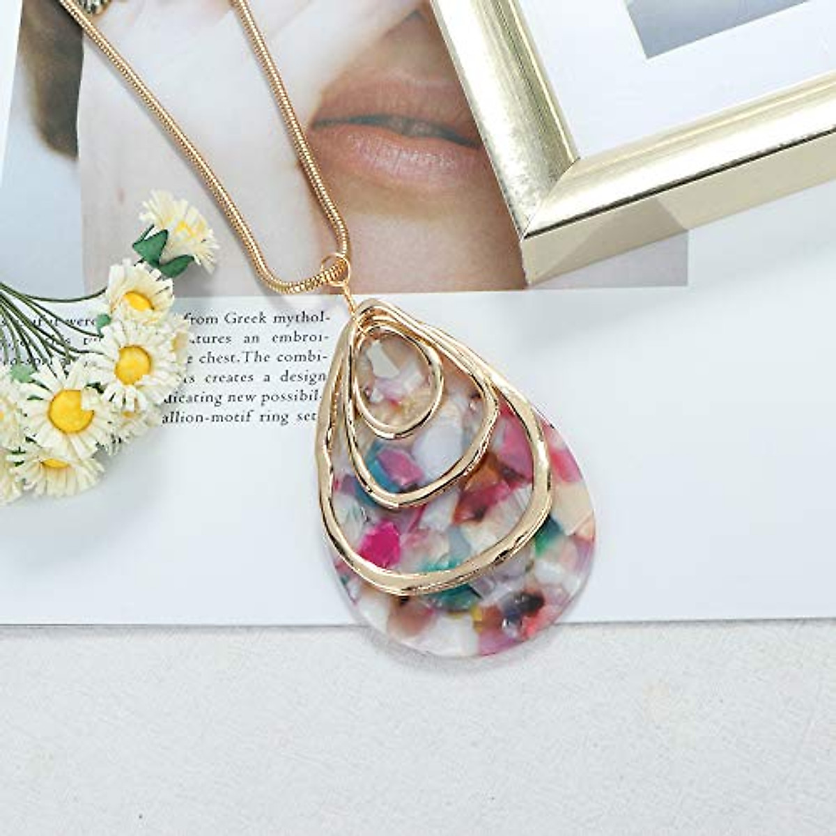 ORAZIO Floral Acrylic Jewelry Set for Women Girls Statement Boho Resin Earrings Necklace Bracelet