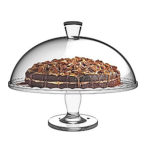 ums Glass Cake Stand with Dome - Footed Glass Service Plate, Large Size (12 inch), Footed Cake Plate Wıth Dome, Multifunctional Serving Platter, durable glass
