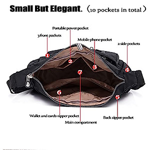 Scioltoo Crossbody Bags for Women Travel Purses with Multi-pockets Nylon Lightweight Waterproof Shoulder Messenger Black