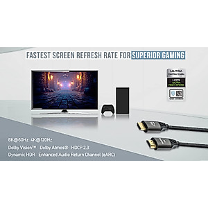 MANHATTAN 8K Ultra High Speed HDMI Cable with Ethernet – 3ft - Certified 2.1-4k 120hz, 8K 60hz, 48Gbps, Gold Contacts, Braided Cord –Lifetime Mfg Warranty -for Gaming, PS5, Xbox, TV, Roku