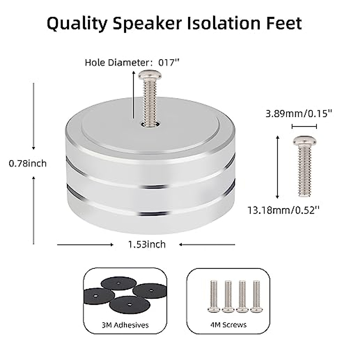 Monosaudio Isolation Feet HiFi Feet 4Pcs 40x20mm Aluminum Universal Turntable Feet with Non-Slip Rubber Rings No Need Adhesive for Audio,Speakers,Subwoofers,Home Theater,Turntable,DAC(Silver Color)