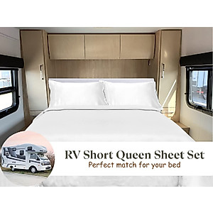 RV Short Queen Sheets Set - 600 Thread Count, 100% Egyptian Cotton Sheets - 4 Piece Bed Sheets for RV Short Queen Size Bed - Sateen Weave Hotel Quality Sheets, Breathable & Cooling (White)