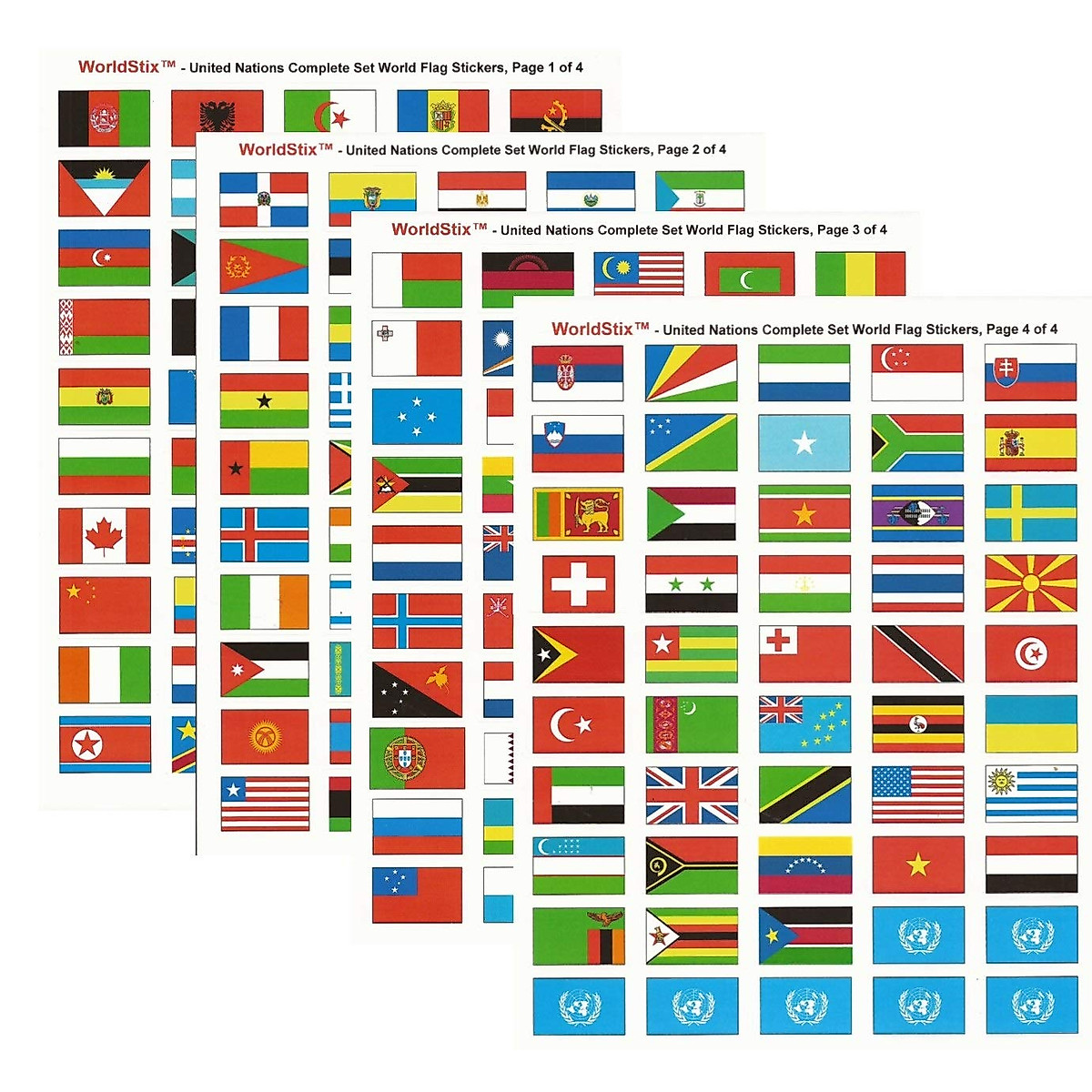 World Flag Stickers - United Nations Sticker Set; 1.5" x 1" Self Adhesive Stickers for Every International Country in The United Nations Plus 7 UN Stickers, 200 Sticker Flags Total Made in USA