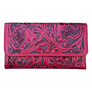 Virginia Handbags Handmade Womens Wallet. Rich and Deep Hand Tooling. (Turquoise)