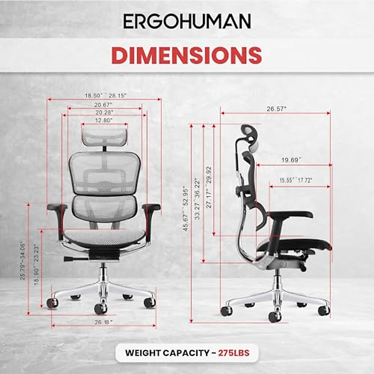 Ergohuman Eurotech ME7ERG GEN2 High Back Mesh Office Chair with Tilt Tension Control, Tilt Lock, Back Angle, Back Height, Synchro Tilt, Seat Height, Seat Depth, and Arm Height Adjustments, Grey