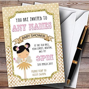 Fairy Glitter Gold Girls Invitations Baby Shower Invitations