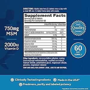 Move Free Advanced Glucosamine Chondroitin MSM + Vitamin D3 Joint Support Supplement, Supports Mobility Comfort Strength Flexibility & Bone + Immune Health - 120 Tablets (60 servings)*