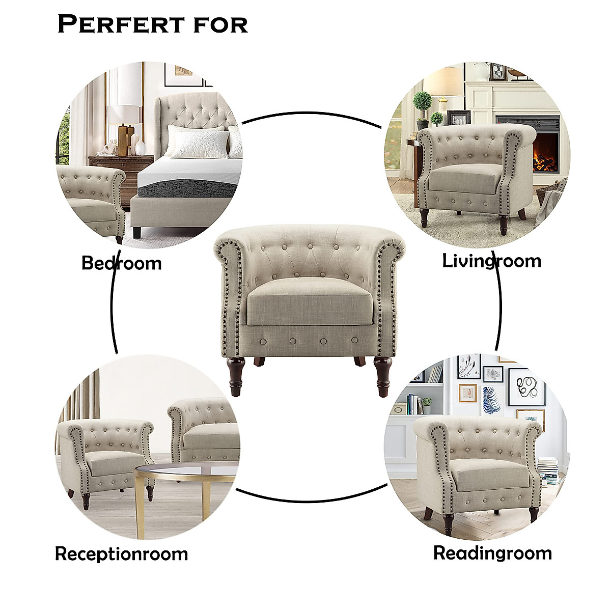 Rosevera Chancy Accent Chairs,Comfy Club Barrel Modern Armchair with Soft Living Room Readingroom,Bedroom Seating, Standard, Natural