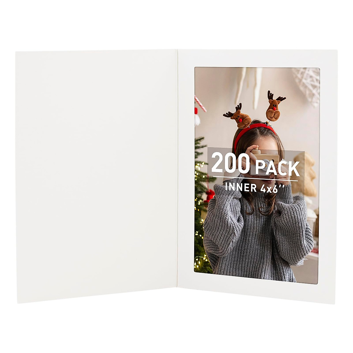 Golden State Art, Pack of 200, 4x6 Photo Folders, Cardboard Picture Frame, Paper Photo Frame Cards, Greetings/Invitation Cards, Special Events: Graduation, Christmas, Wedding (White)