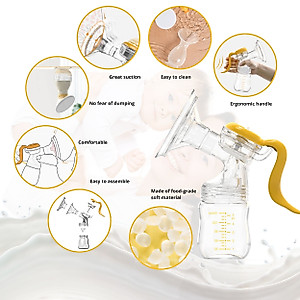 Specialclass Manual Breast Pump - Nursing Stuff for Breastfeeding Essentials, Breast Milk Storing Containers with 24mm and 28mm Silicone Flange Nipple Suction Cups