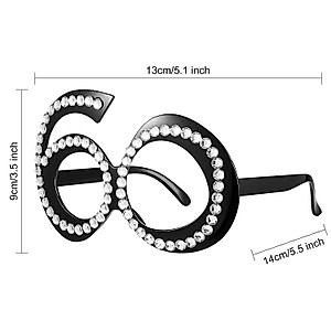 9 Pairs 60th Birthday Glasses Number 60 Crystal Frame Funny Costume Sunglasses Novelty Eyewear Celebration Decoration (Black)