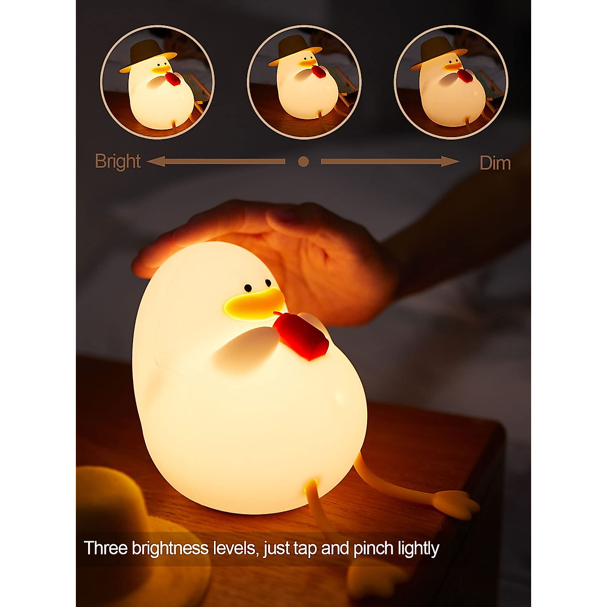 anmones Night Light for Kids - Happy Duck Premium Silicone Lamp, Cute and Dimmable Nightlight for Soothing Bedtime Ambience, 𝑴𝒖𝒍𝒕𝒊𝒑𝒍𝒆 𝑵𝒊𝒈𝒉𝒕𝒍𝒊𝒈𝒉𝒕𝒔 White XR-MM-L22067