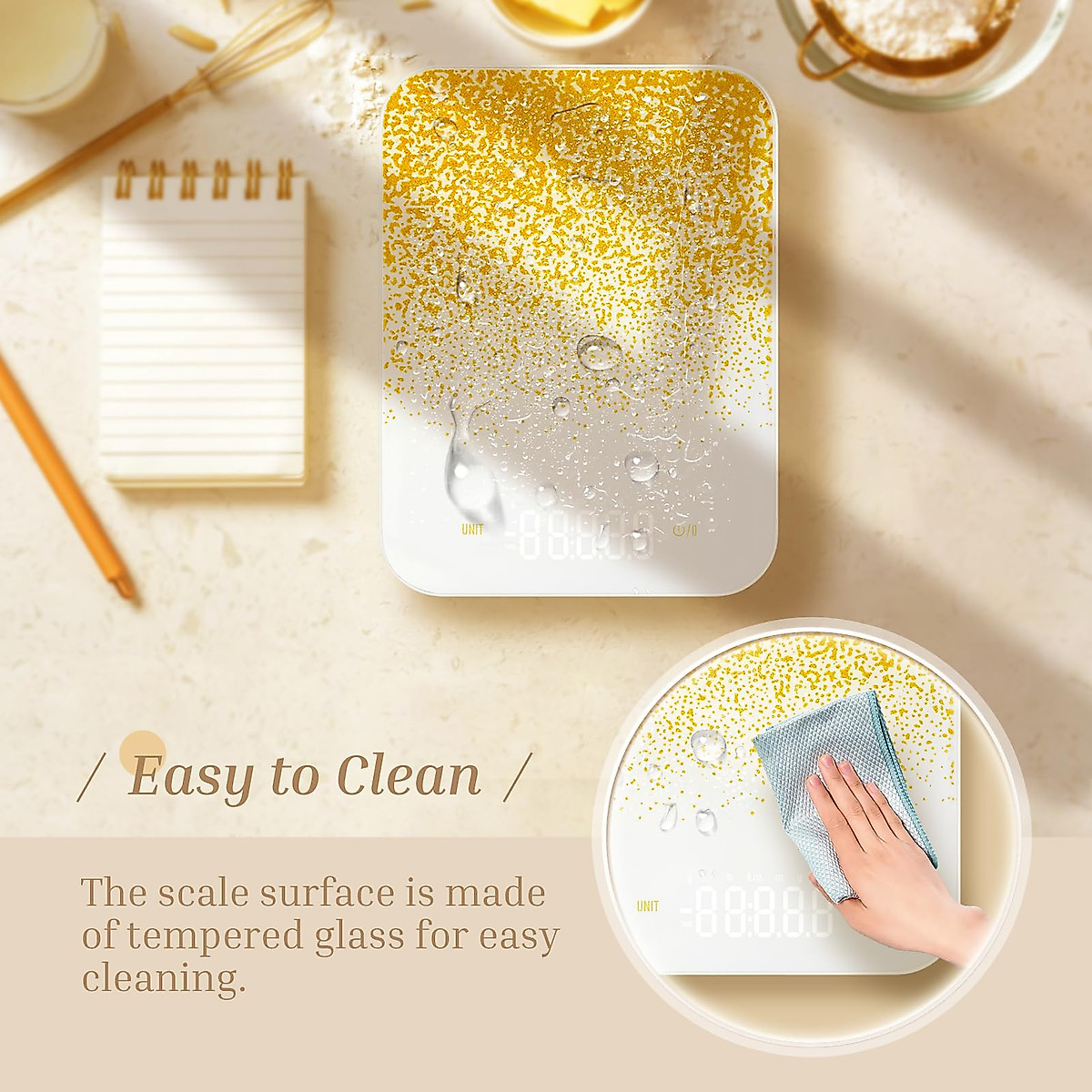 Lifehood Digital Food Scale with Tare Function - Bluetooth Kitchen Scale Measures (G/Fl.Oz./Lb:Oz/Ml), Waterproof Baking Scale with LED Display - Golden Moment