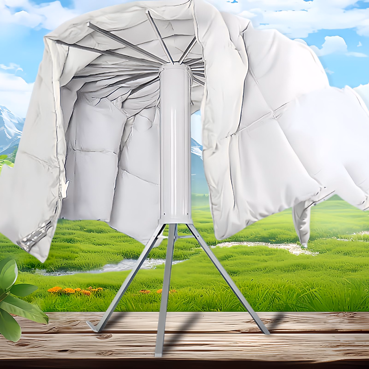 LQDMAER Tripod Clothes Drying Rack Portable, Collapsible Tripod Drying Rack Clothing with Retractable 16 Rods, Spinning Tripod Laundry Clothes Drying Rack, Tripod Clothes Dryer Rack - Weight 7.9lb