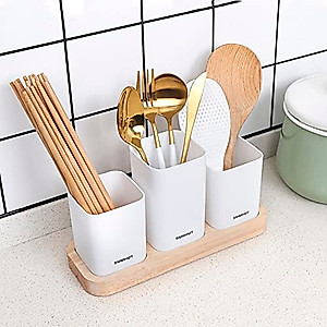 Jaugufiy Cutlery Drying Rack Holder Utensil Drying Rack Basket, Cutlery Holder with Bamboo Base for Bar Kitchen Countertop Storage, Organize Forks, Knives, Spoons