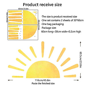 45.6x23.8 Inch Boho Half Sun Wall Decals Removable Sunshine Wall Sticker Vinyl Peel and Stick Half Sun Decals Wall Art for Girls Kids Bedroom Nursery Playroom Decor
