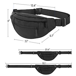 Viqueen Fashion Large Fanny Waist Pack Crossbody Belt Bag for Women and Men,Lightweight Bag with Zipper and Pockets,Water Resistant,Hands Free Phone Carrying,for Running,Sports(Black)
