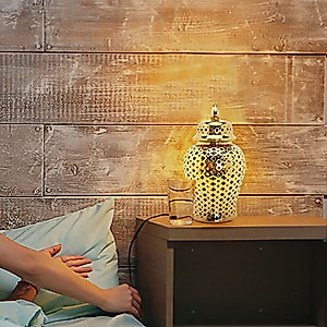 Garende Ceramic Ginger Jar, Ceramic Hollow Out Porcelain Storage Jar Temple Jar Flower Holder Vase Countertop Collection Home Decoration