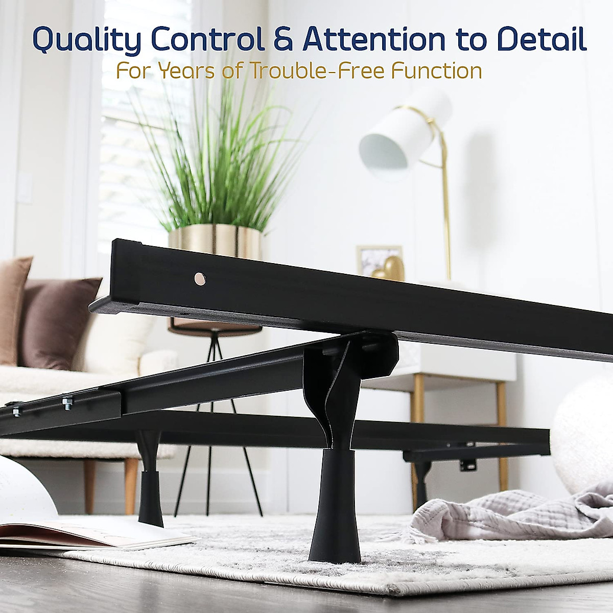 Clara Clark Adjustable Bed Base - Heavy Duty Steel Bed Frame, Metal Twin Bed Frame Expands to Full Bed Rails, Full/Queen Bed Frame - 5.25” H Bed Frame Only, Universal Headboard Brackets, Black