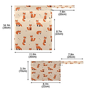 Cute Animal Fox Pattern Wet Dry Bag Set Waterproof Reusable Baby Diaper Bags Organizer with Two Zippered Pockets for Travel Beach Swimming Swimsuit Wet Clothes 2 Pack